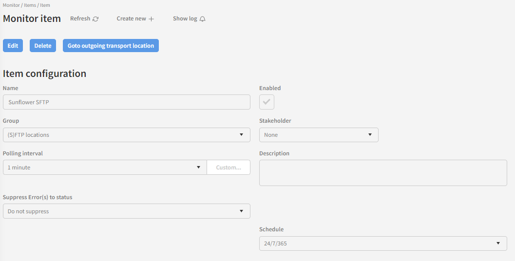 Monitor item configuration